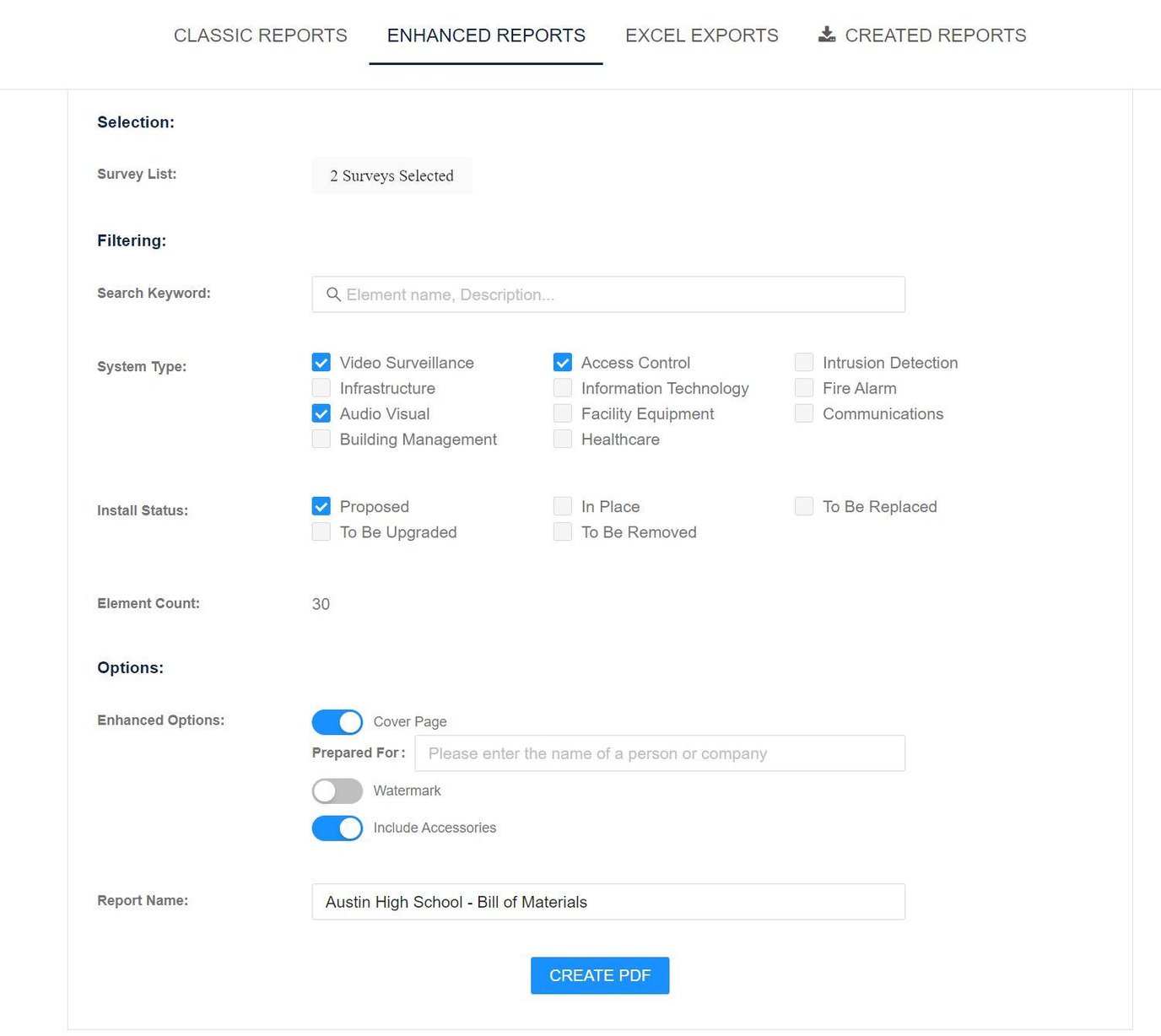 Report Filtering and Options